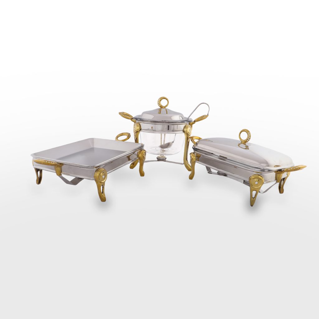 ظروف سرو پذیرایی مدل دسته پایه طلایی مجموعه 3 عددی